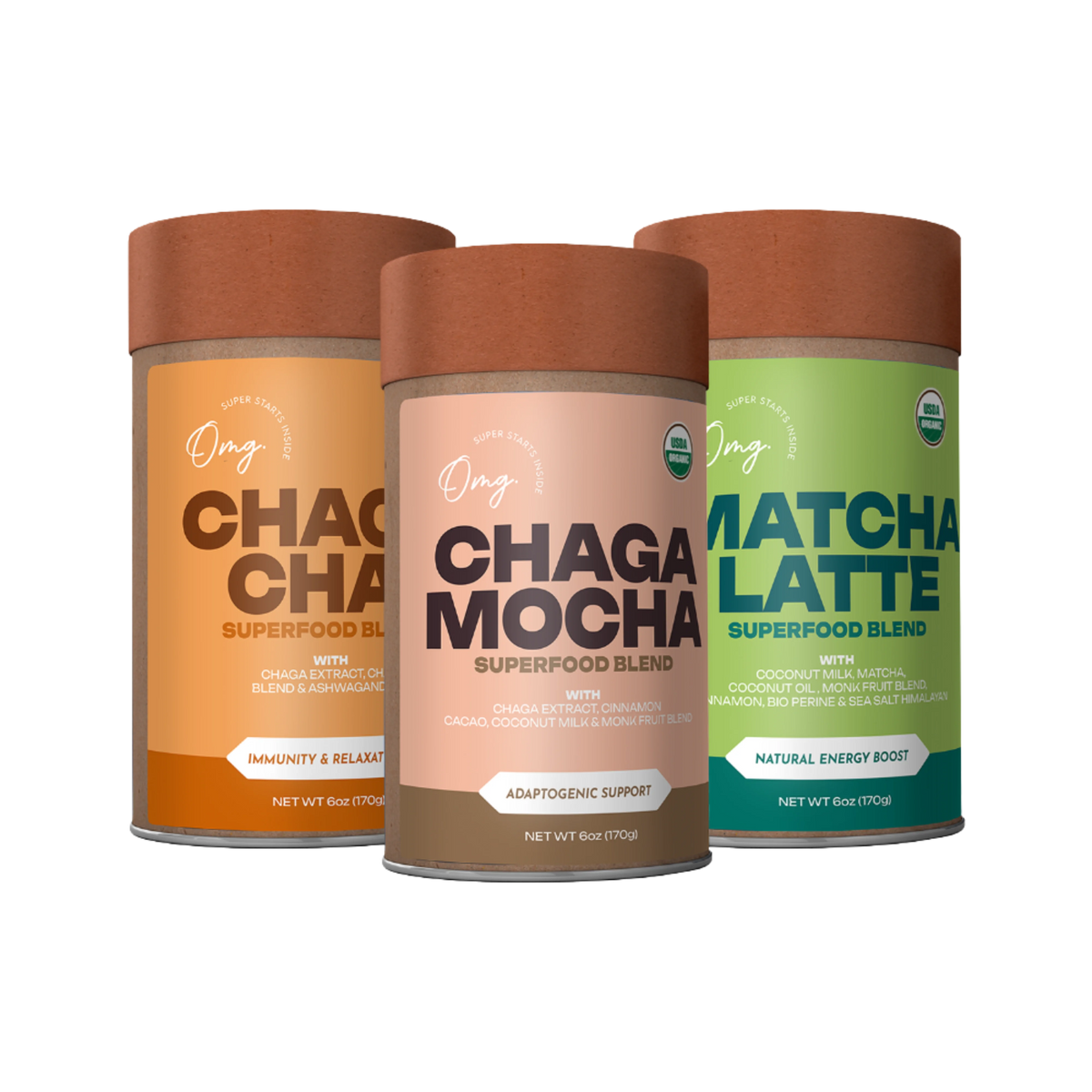 3-Pack Retail Bundle: Organic Chaga Chai, Organic Chaga Mocha, & Organ ...